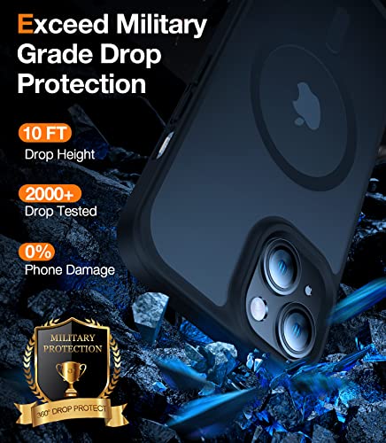 TORRAS 𝗡𝗘𝗪 Magnetic for iPhone 14 Case & iPhone 13 Case, 10FT Military Grade Drop Tested, Compatible with MagSafe, Slim Protective Translucent Matte iPhone 14 & iPhone 13 Phone Case, Black