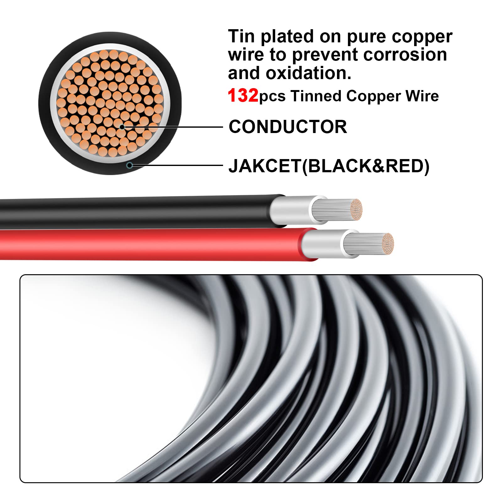 Geosiry 10 Gauge Battery Cable, 10 Gauge Wire Connect Battery and Charge Controller for Solar Panel Automotive RV Motorcycle Marine (10AWG 8FT)