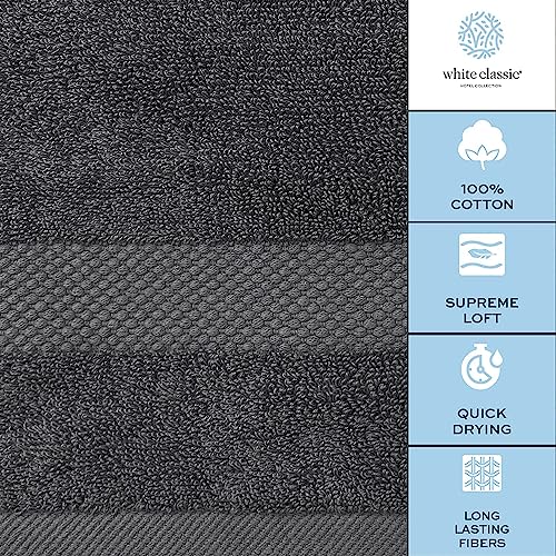 White Classic Luxury Hand Towels for Bathroom-Hotel-Spa-Kitchen-Set - Circlet Egyptian Cotton - 16x30 Inches - Set of 6 (Gray)