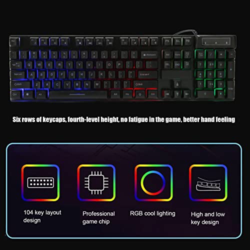 Wired Gaming Keyboard,RGB Backlit USB Gaming Keyboard,104 Keys Ergonomic Computer Keyboard,QWERTY Layout,for Home/Office/Laptop/Work/Gaming(Black)