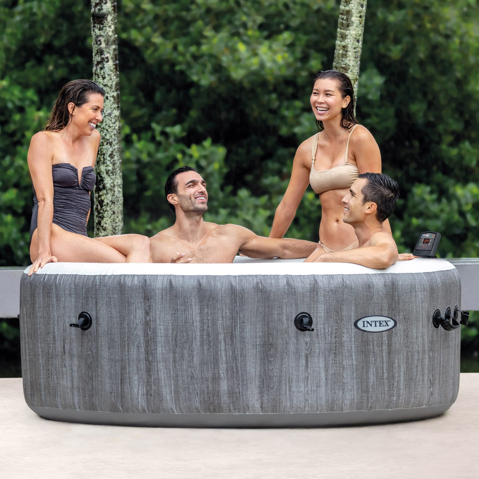 Intex PureSpa Plus Greywood Portable Inflatable Hot Tub Bubble Jet Spa with 6 Easy Set Pool Spa Filter Replacement Cartridges