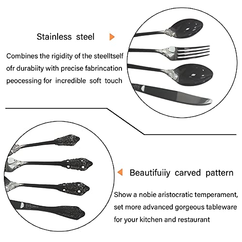 LAIION Silverware Set,24-Piece Stainless Steel Flatware Service for 6, Mirror Finish Cutlery Set Black Color flatware set for 6