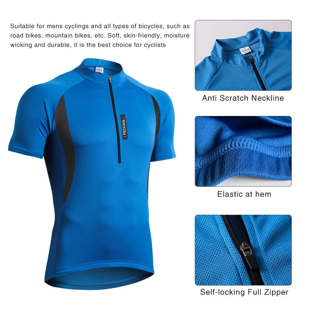 FEIXIANG Men's Cycling Bike Jersey Short Sleeve Moisture Wicking Breathable Biking Shirts with 3 Rear Pockets (Blue, 3X-Large)