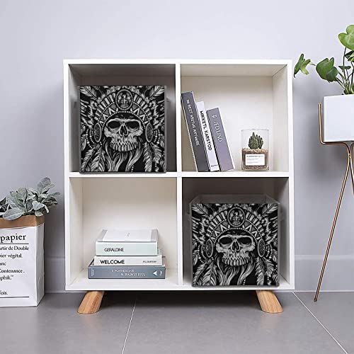 Native American Skulls Collapsible Storage Bins Basics Folding Fabric Storage Cubes Organizer Boxes with Handles
