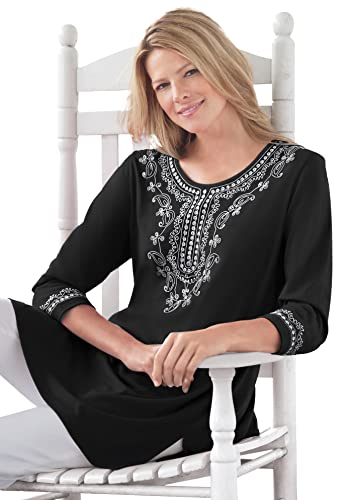 Woman Within Women's Plus Size Embroidered Knit Tunic - 18/20, Grenadine Orange