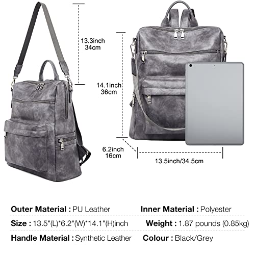 FOXLOVER Backpack Purse for Women Large Womens Backpack Leather Travel Backpack Fashion Backpack Purse Designer Ladies Shoulder Bags(Grey)