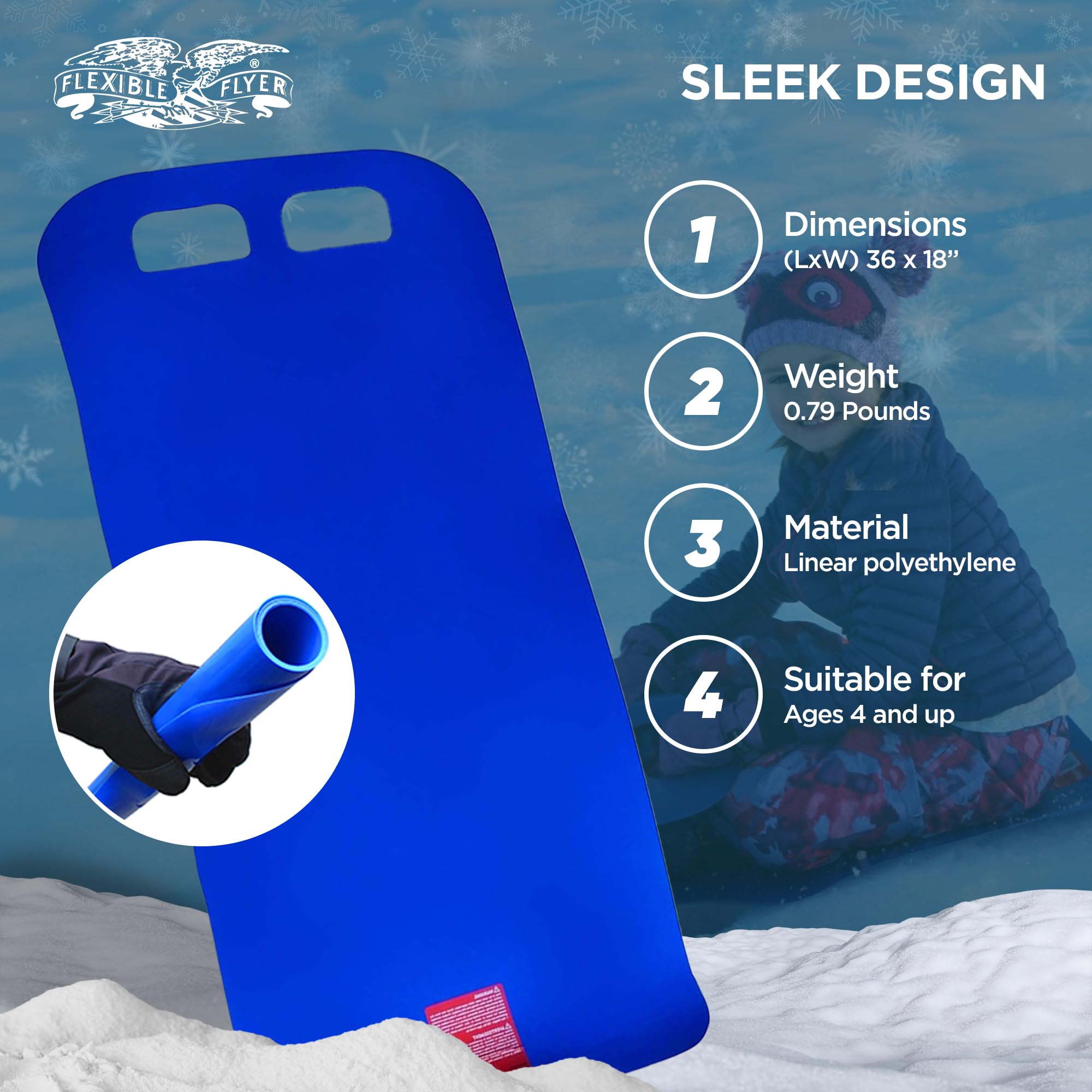 Flexible Flyer 611 Flying Carpet Lightweight Roll Up Snow Sled Portable Rolling Snow Slider, Blue