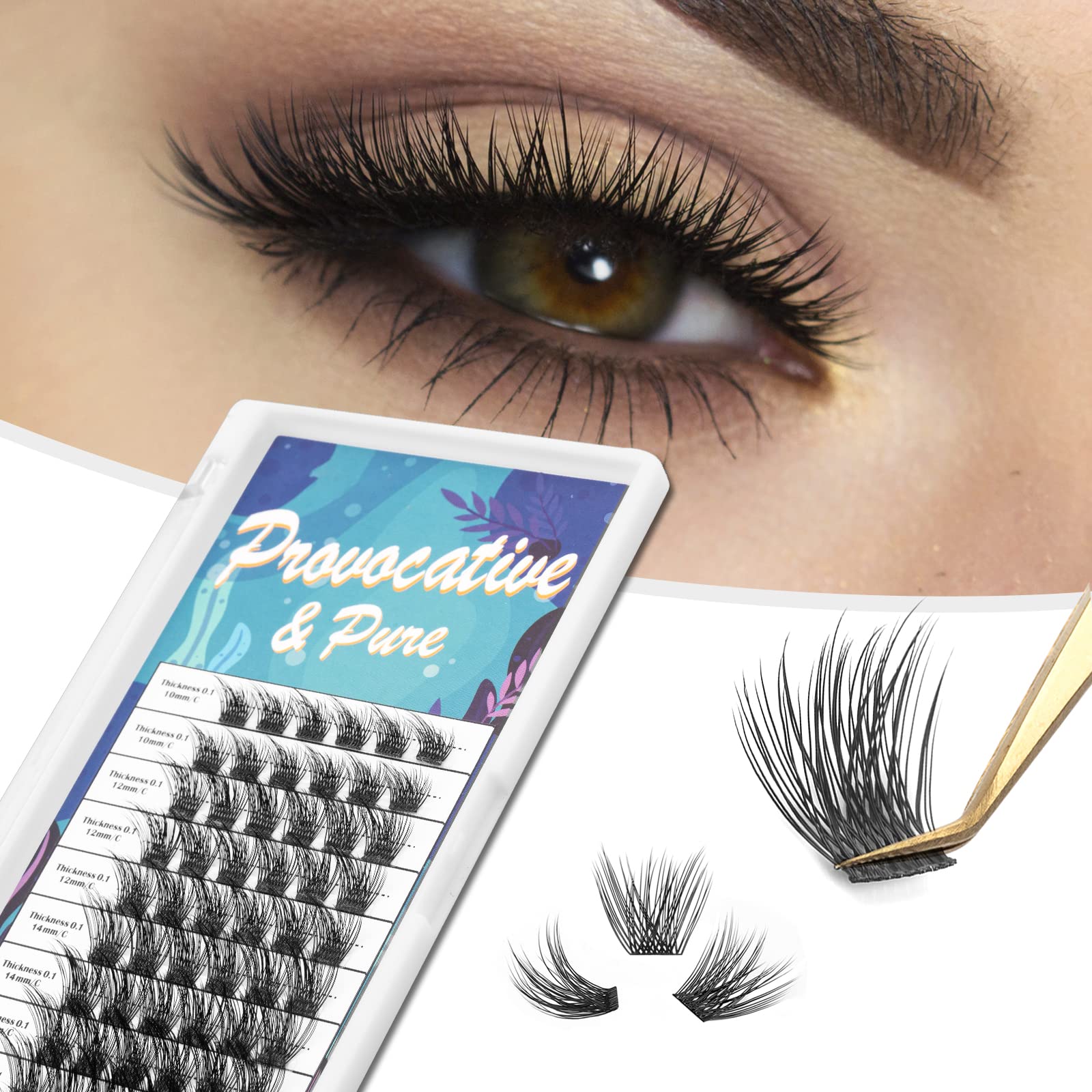 Lash Clusters IKVVOM 60 Pcs DIY Lash Extension Cluster Lashes 10-16mm C curl, Individual Lashes Cluster Lashes False Eyelashes Natural Look Volume Fluffy Wispy LashesF (Volume Mix)