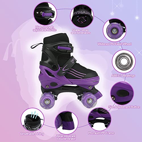 SYXKJ Roller Skates for Boys 8 Wheels Light Up Fun Illuminating Girls Roller Skates Kids Skates 4 Size Adjustable (Youth 4-7)