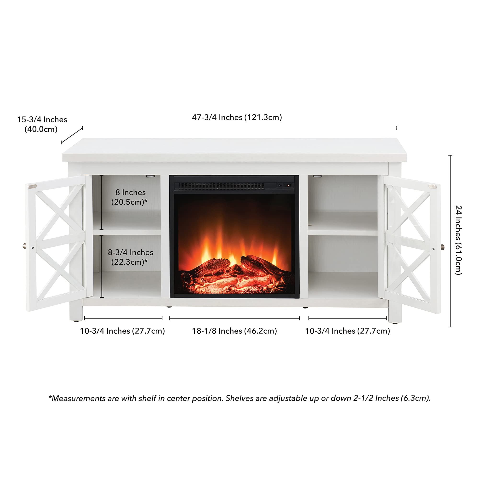Henn&Hart Rectangular TV Stand with Log Fireplace for TV's up to 55" in White, Electric Fireplace TV Stands for the Living Room