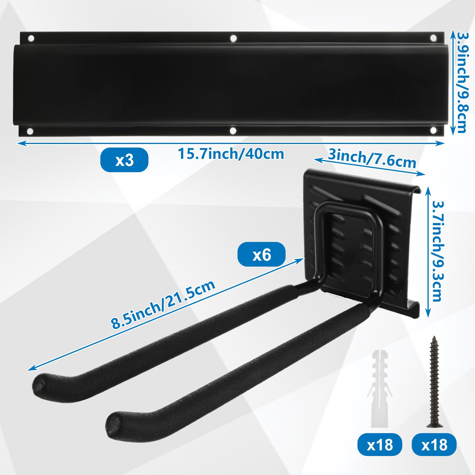 SHUESS Garage Tool Organizer Storage Rack, 47 Inch Garage Organizer Wall Mount, Heavy Duty Garden Tool Organizer, Adjustable Tool Storage Rack Hooks, Yard Shed Ski Tool Organizer Hold Max 465 lbs