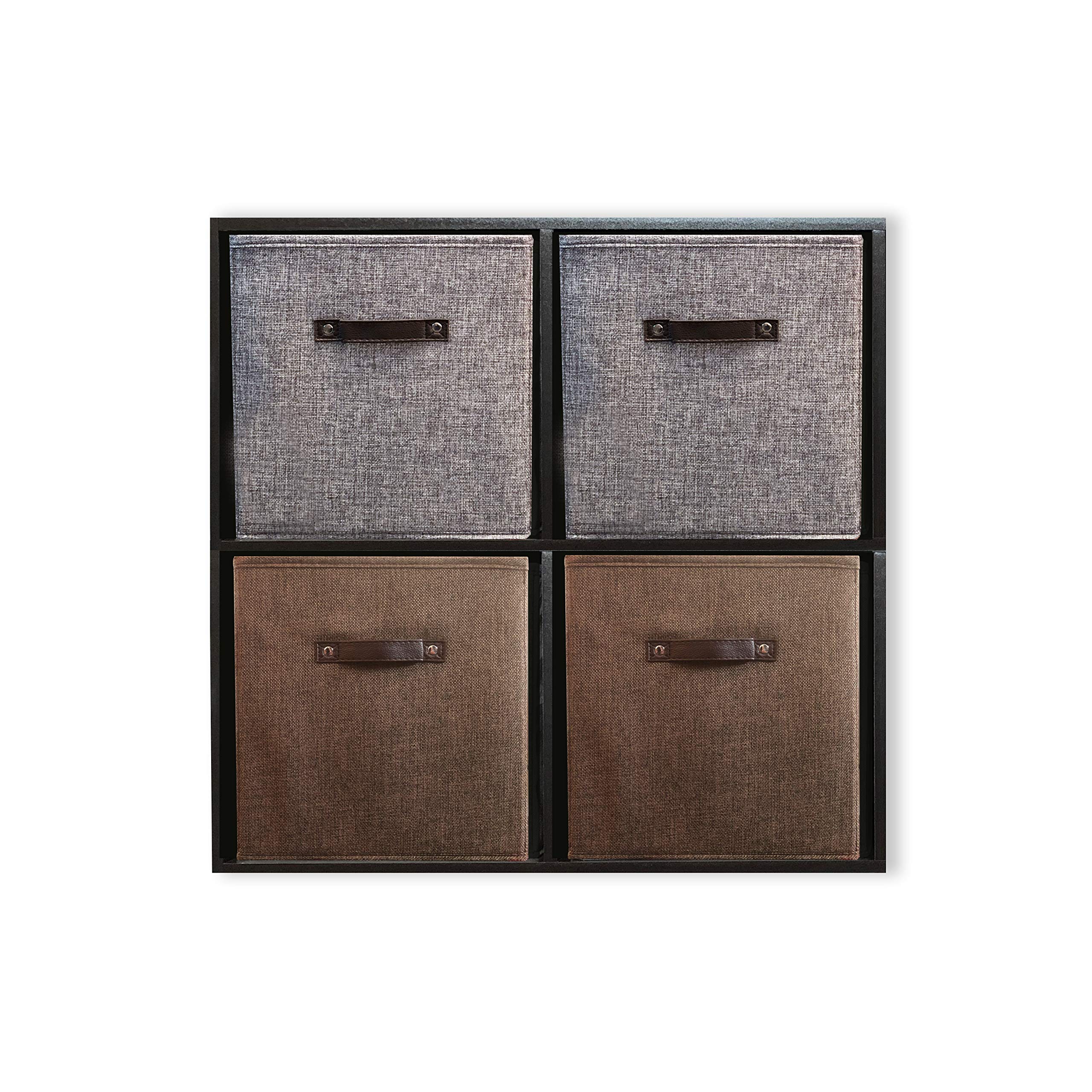 Functional Modern - Foldable Storage Bins - Durable Collapsible Storage Cubes - Closet Storage - Organizer Basket - 2 Pack - Heavy-Duty Cocoa Brown Natural Linen - 11 Inches High