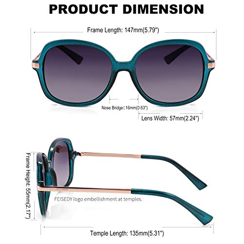 FEISEDY Classic Womens Elegant Polarized Sunglasses Ladies Wide Square Sunglasses Shades B2683