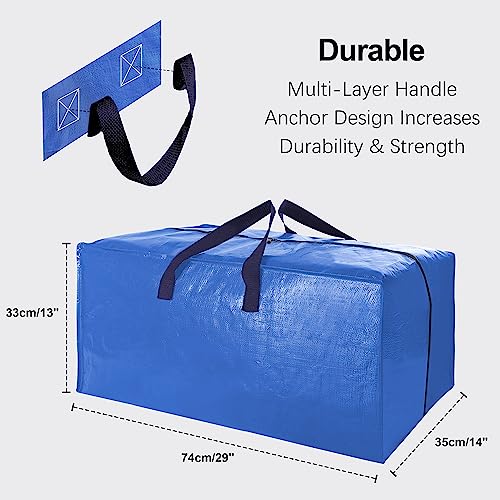 VELVETSURE Heavy Duty Extra Large Moving Bags W/Backpack Straps - Strong Handles & Zippers, Storage Totes For Space Saving, Fold Flat, Alternative to Moving Box and Storage Bin (Set of 6, Multicolor)
