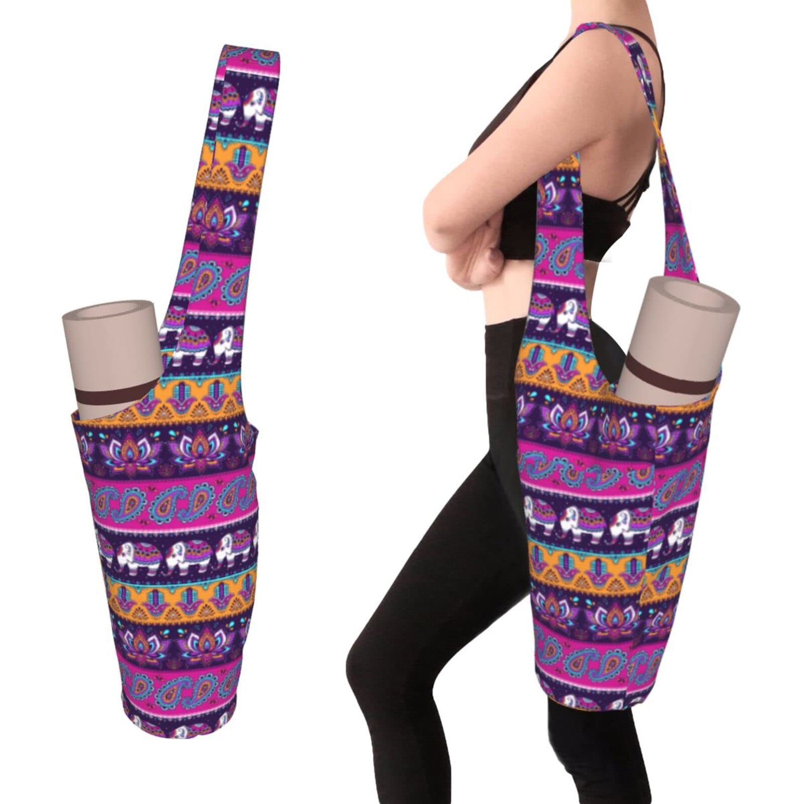 goxhquz Yoga Mat Bag,Elephant Pattern Exercise Yoga Mat Carrier Bag With Large Size Pockets And Inside Small Pocket Fit Most Size Mats For Women Men