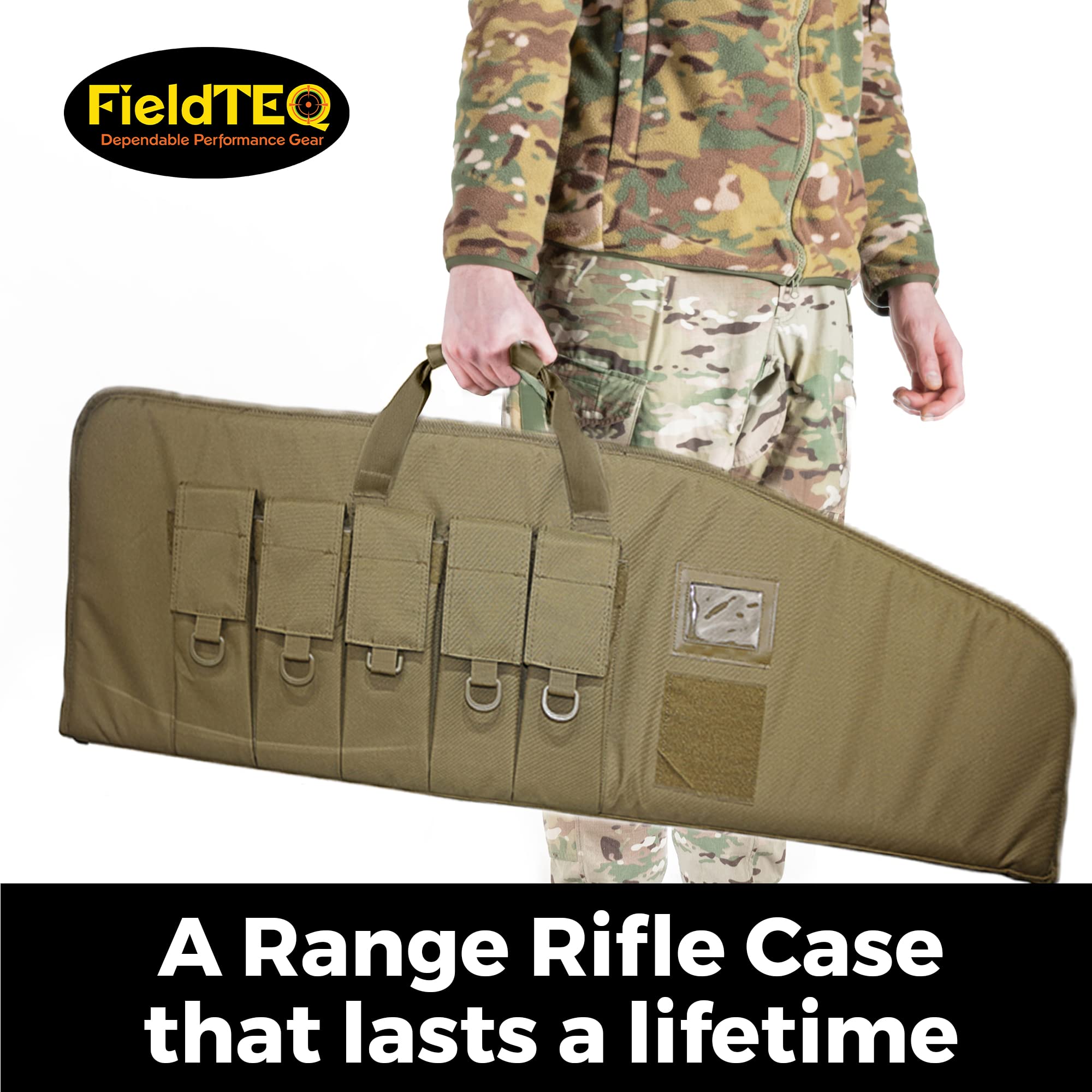 FieldTEQ Rifle Cases - Heavy-Duty, Waterproof Nylon, Shoulder Strap and 5 Pouch Rifle Case - Ideal for Soft Rifle Bag, Airsoft Gun Case, Hunting Gear - Camo 42"