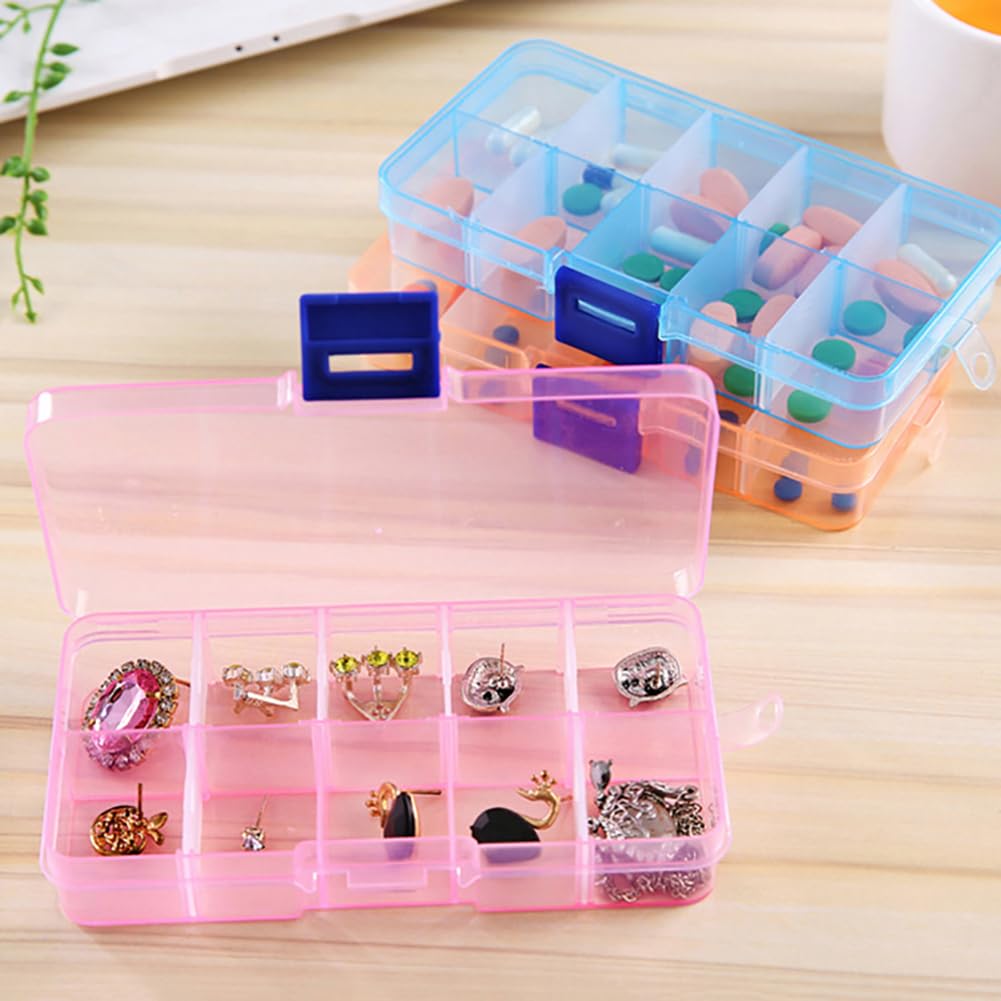 UUYYEO 4 Pcs 10 Grids Small Plastic Jewelry Organizer Box with Removable Dividers Beads Storage Organizer Box Earring Tool Containers Empty Craft Box D