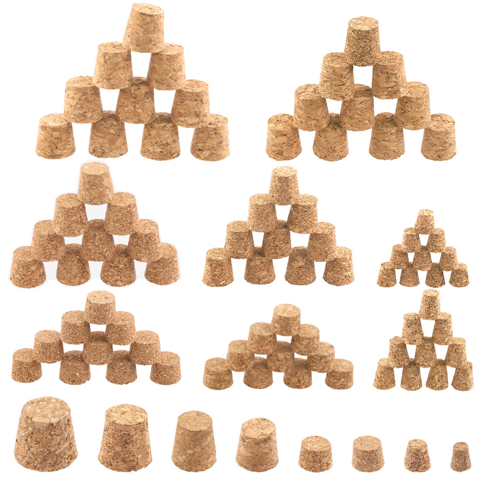 Keadic 120 Pcs 8 Sizes Wooden Tapered Cork Plug Assortment Set Soft Wood Wine Bottle Corks Stoppers Replacement for Wine And Beer