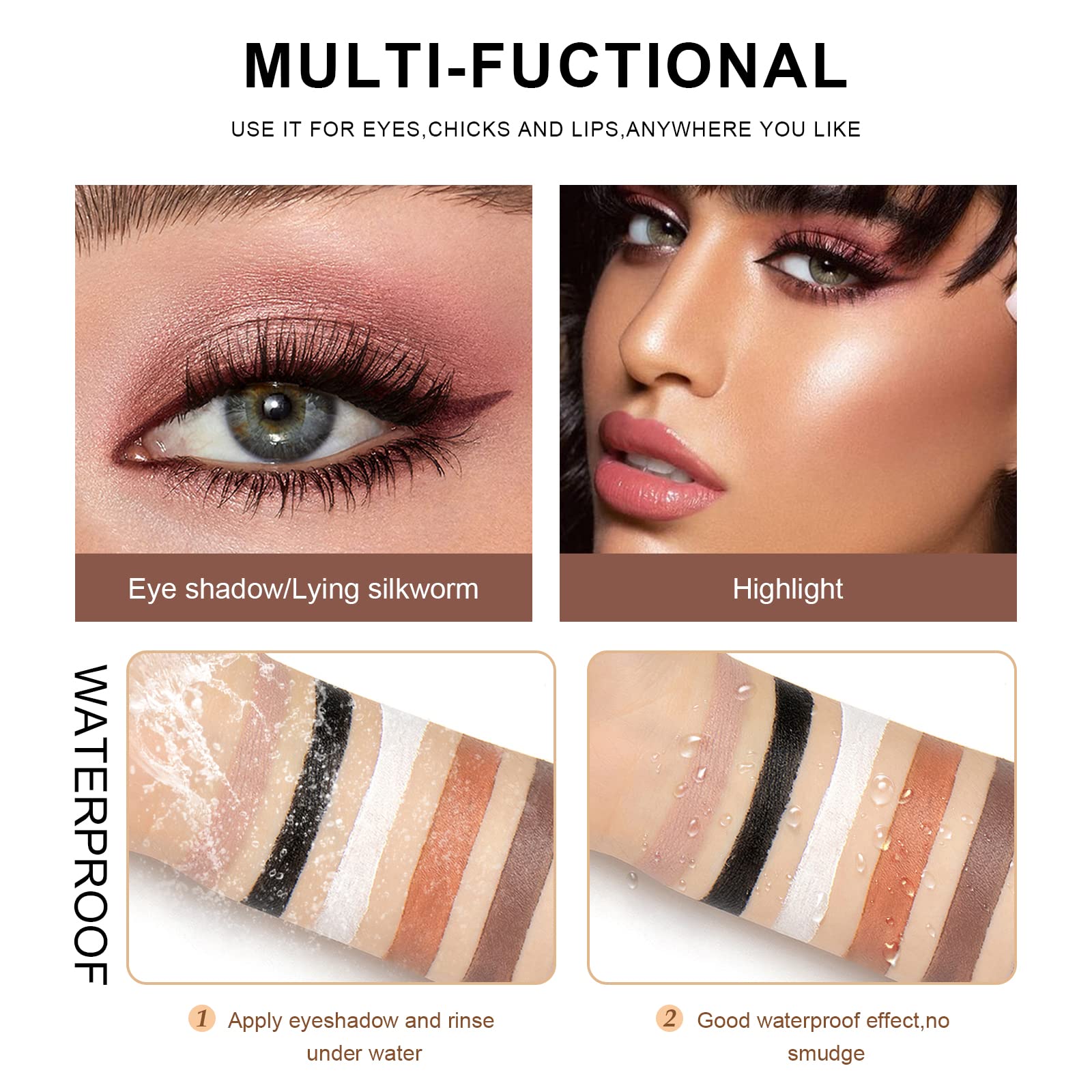 NewBang 5Pcs Matte Eyeshadow Stick Set,Neutral Brown Eye shadow Brightener Stick No Shimmer Creamy Eyeshadow Pencil Crayon,Waterproof Long Lasting Highlighter Eyeliner Eyeshadow Stick Makeup