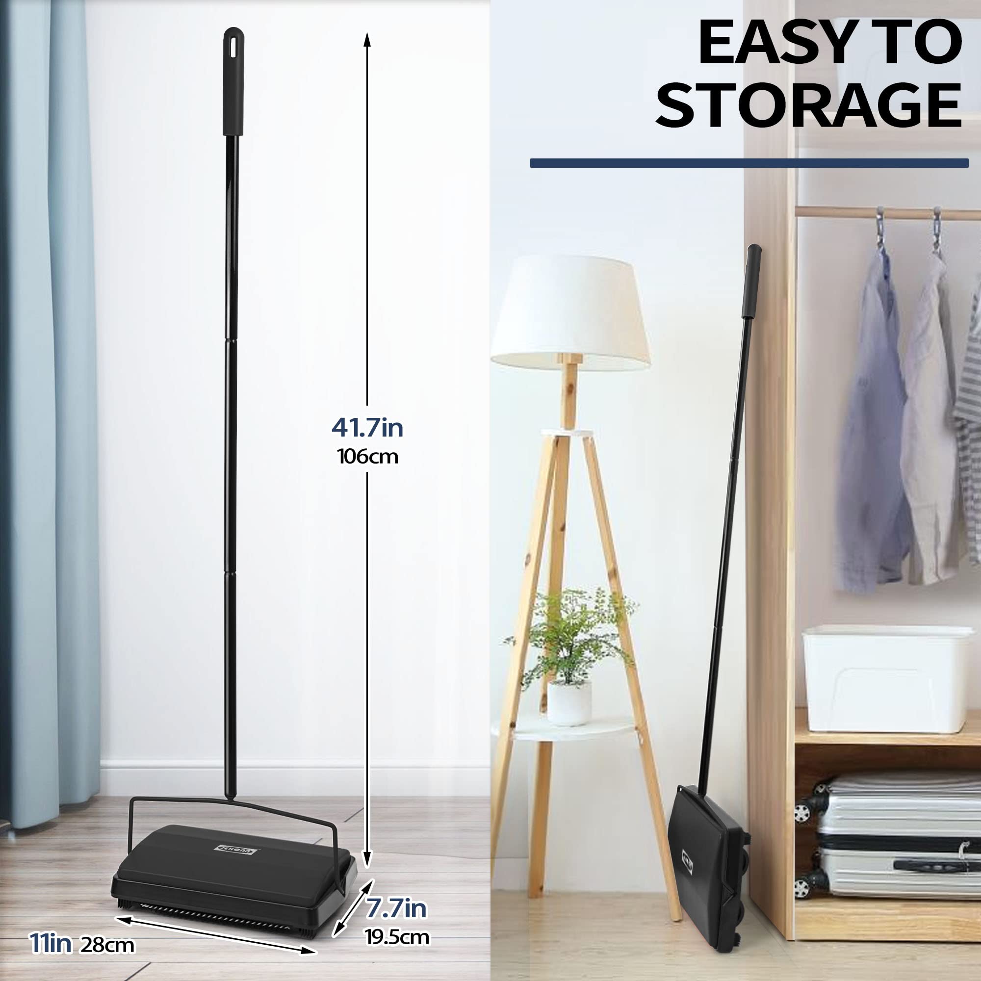 JEHONN Carpet Floor Sweeper Manual with Horsehair, Broom and Dustpan Set for Home