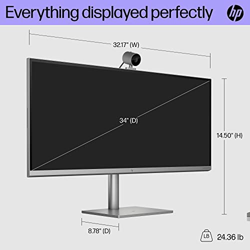 HP Envy 34 inch All-in-One Desktop PC, WUHD Display, Intel Core i5-12400, 16 GB RAM, 512 GB SSD, NVIDIA GeForce GTX 1650 Graphics, Windows 11 Home, 34-c1010 (2023),Silver