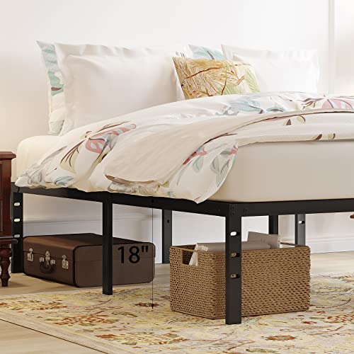 Vengarus 18 Inch Metal Platform King Size Bed Frame,Steel Slat Support,No Box Spring Needed,Easy Assembly,Underbed Storage,Noise Free, Non-Slip Mattress Foundation,King Bed Frame,Black