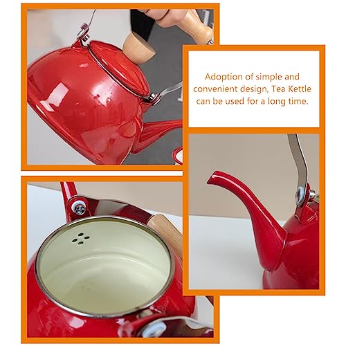 Porcelain Enameled Tea Kettle Enamel Whistle Tea Kettle Teapot with Handle for Stovetop Retro Hot Water Tea Kettle Pot Home Dorm Apartments Camping Coffee Makers (1.4L)