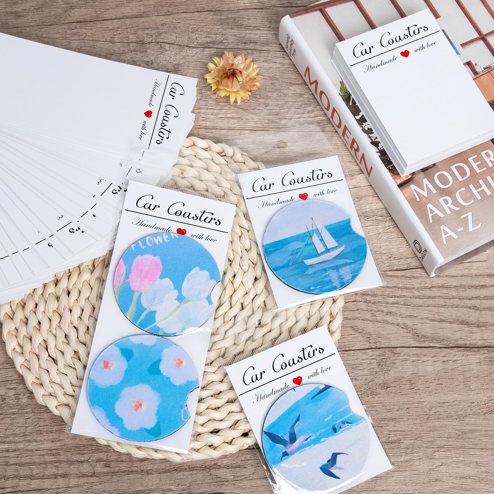 GFPGYQ 50Pcs Car Coaster Packaging for Selling,Sublimation Car Coasters with 50Pcs Bags,Car Coaster Packaging ,Coasters Display Cards 6.8x2.85In,Compatible with Coasters Up to 2.75" in Diameter