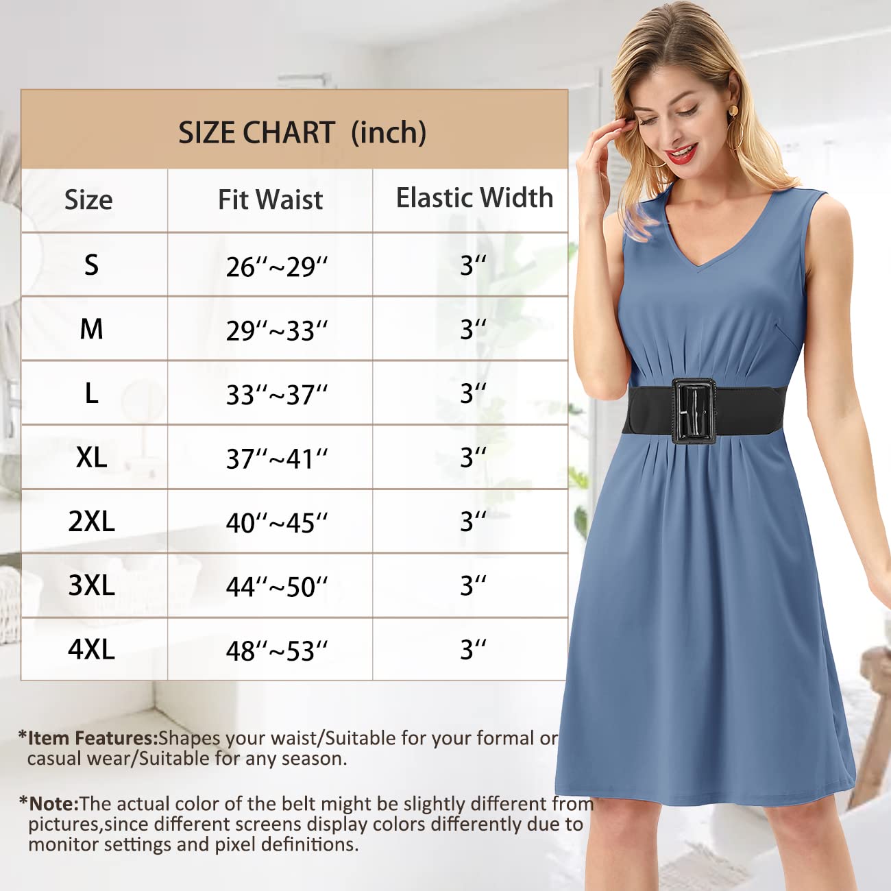 Hanna Nikole 2Pack Women Stretchy Vintage Belt for Dresses Elastic Wide Waist Belt S