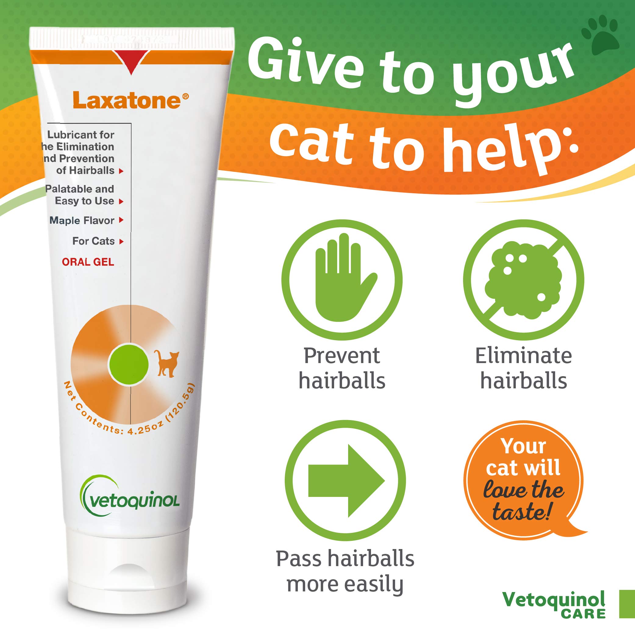 Vetoquinol Laxatone: Oral Hairball Lubricant Gel for Cats β Maple Flavored, 4.25oz 2 Pack