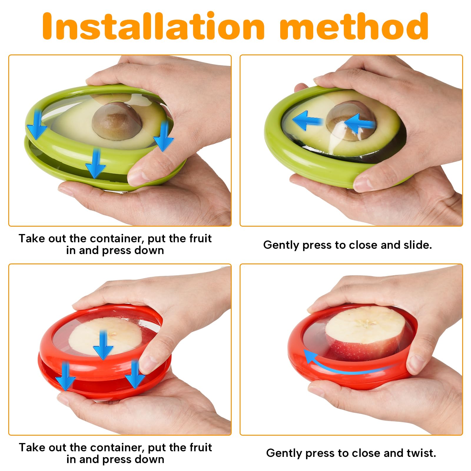 SUPODDK Onion Storage and Avocado Saver,Reusable Silicone Food Storage Container Set of 4, Perfect For Storing Tomatoes, Lemons, Garlic, and Other Fruit and Vegetable For Fridge
