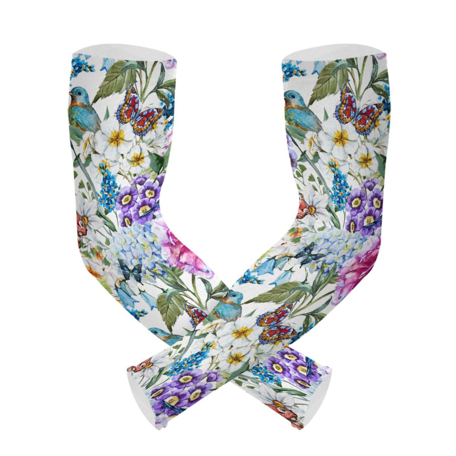 JUNZAN Gardening Arm Sleeves Farm Sun Protection Cooling Sleeves for Women Men with Thumb Hole Floral Flowers