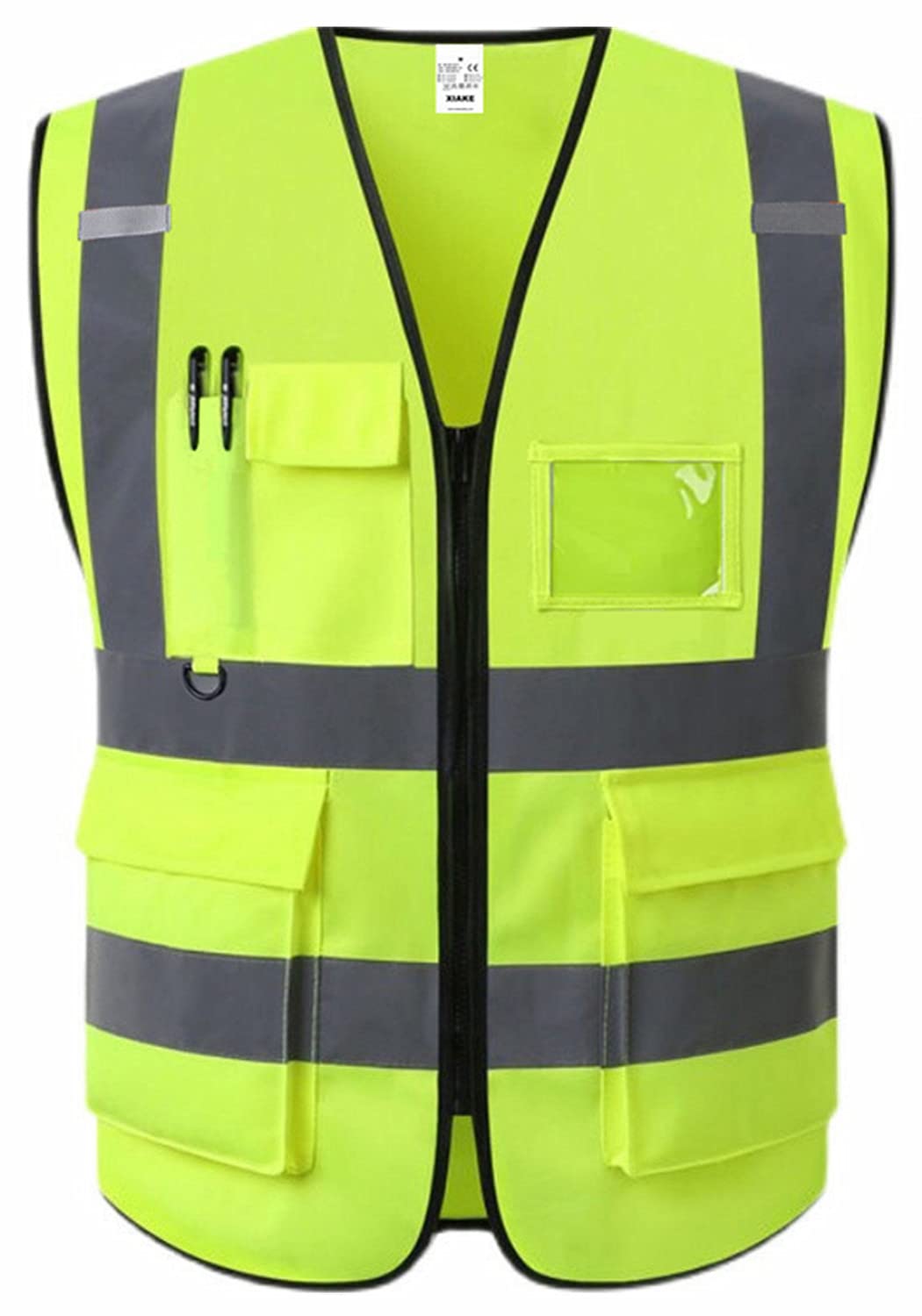XIAKE 5 Pockets High Visibility Reflective Safety Vest for Men and Women Work Construction Vest(X-Large,Yellow)