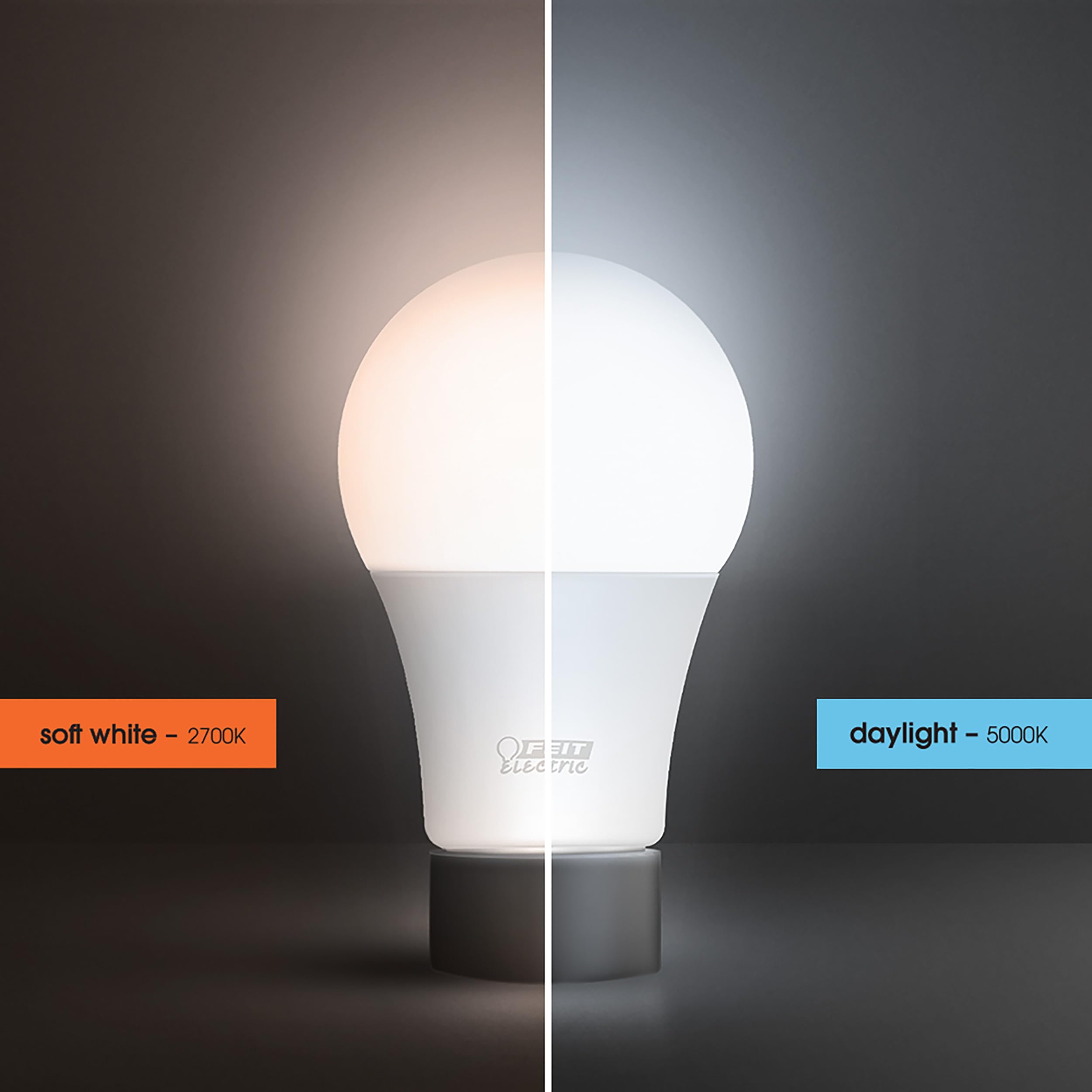 Feit Electric A19 LED Light Bulb, 60W Equivalent, Dimmable, 800 Lumens, E26 Medium Base, 5000K Daylight, CRI 90, 25,000 Hour Lifetime, UL Listed, Damp Rated, 4 Pack, OM60DM/950CA/4