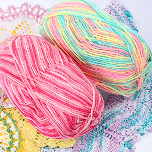 WILLBOND 6 Pcs 50g Crochet Yarn Multi Colored Knitting Yarn Bulk Acrylic Weaving Yarn Crocheting Thread (Pink, Yellow Green, Multicolor, Blue, Yellow Red, Yellow Green Pink, 3-Ply)