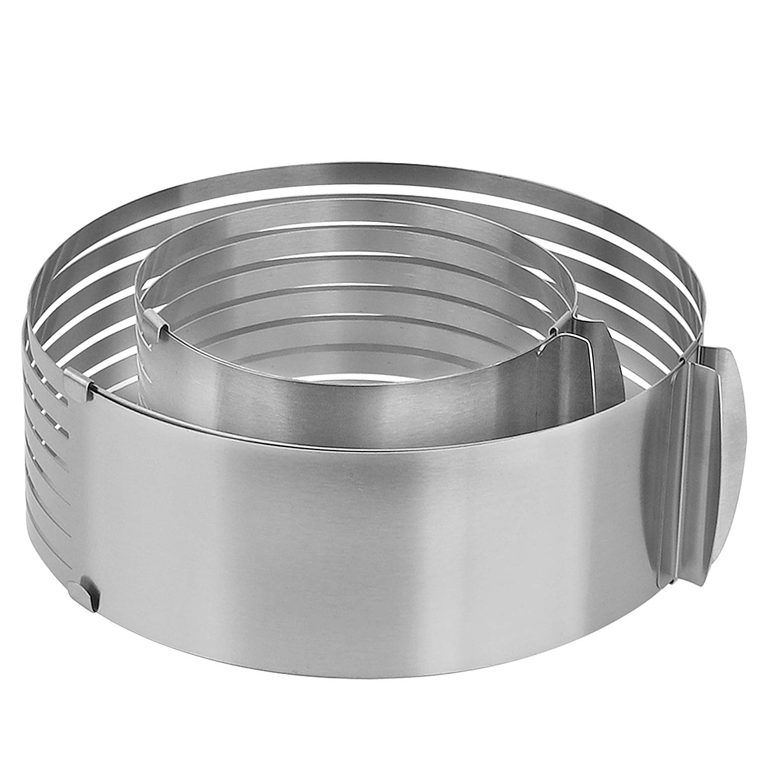 KEILEOHO Layer Cake Slicer Set, 2 PCS Stainless Steel Adjustable 7 Layered Bread Cutter Ring with Respective Diameter of 6-8 Inches and 9-12 Inches 3.4 Inches High