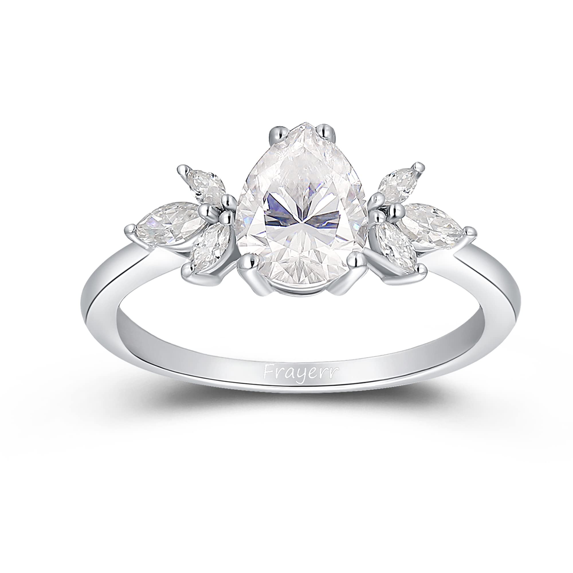 Frayerr Marquise Moissanite Cluster Ring - Gift Ring For Wife - Pear Cut 6x8mm GH VVS1 Moissanite Engagement Ring - 925 Sterling Silver Prong Set Women Ring - Anniversary Ring (6.5)
