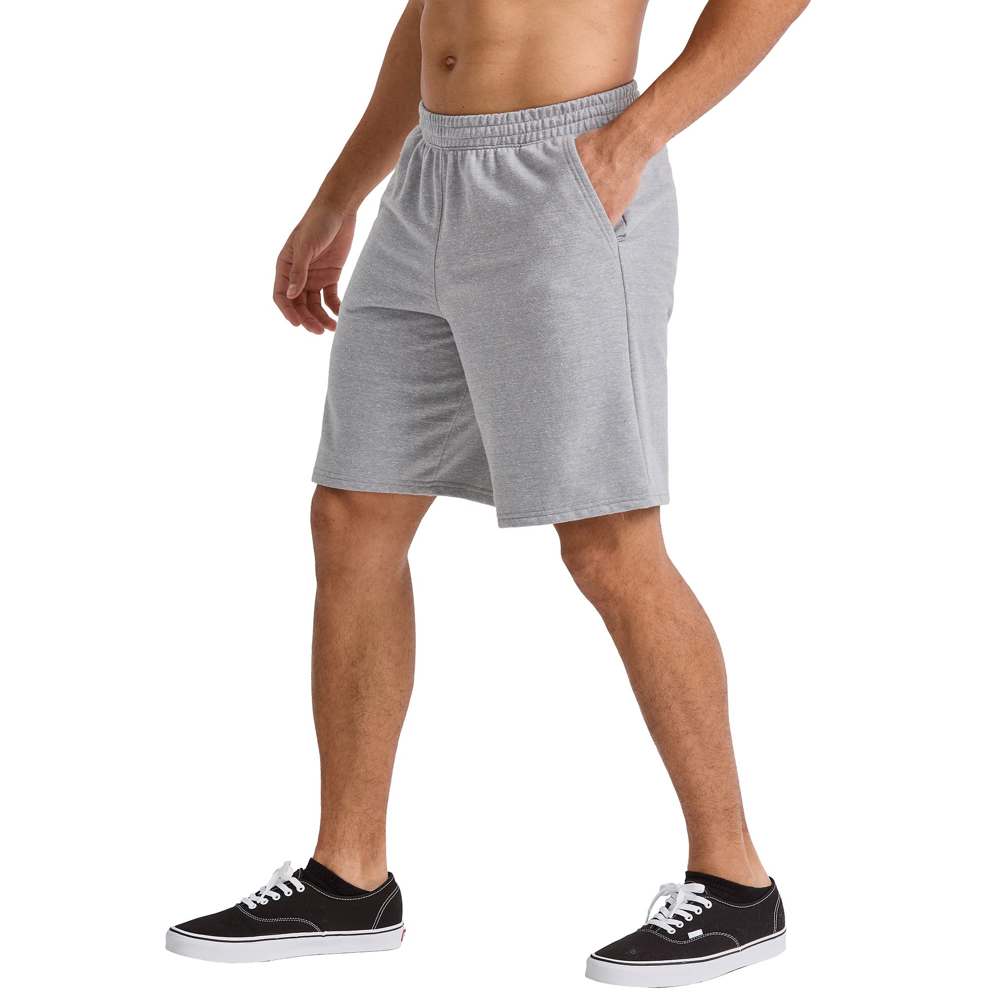 Hanes Comfortblend Men's Originals French Terry Sweat, Pull-On Athletic Shorts, 9", Concrete PE Heather, Large