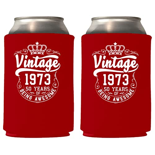 Veracco Crown Vintage 1973 50 Years Of Being Awesome Can Coolie Holder 50th Birthday Gift Fifty and Fabulous Party Favors Decorations
