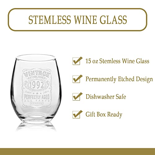 Veracco Vintage Established 1992 Perfectly Aged Stemless Wine Glass 30th Birthday Gift For Him Her Dirty Thirty