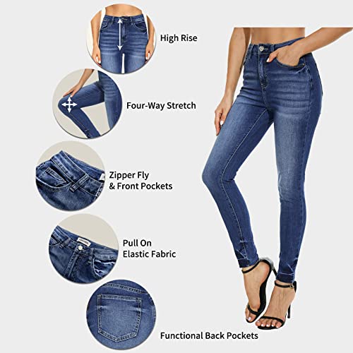 VIPONES Women's Jeans Skinny Slim Fit Ripped Super Stretchy Comfy High Rise Classic Straight Denim Pants with Pockets(145, Size 14)