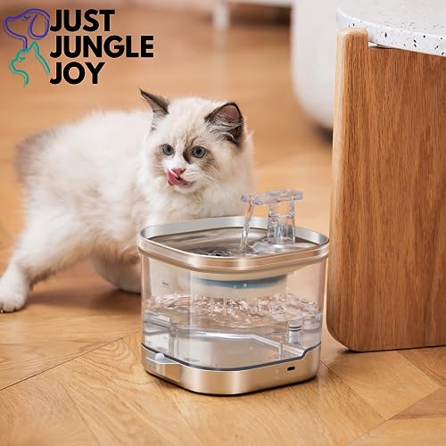 Wireless Rechargeable Cat Water Fountain Cat Drinking Fountain, Super Longer Battery Life, 304 Stainless Steel Basin, Automatic Infrared Sensing, Low Noise, 3 Way Filter System for Pets Indoors