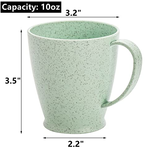 Peohud 12 Pack Wheat Straw Plastic Coffee Cups, 10 Oz Unbreakable Coffee Mugs with handles, Lightweight Toothbrush Cups, Healthy Drinking Mugs for Water, Milk, Tea, Juice, Elderly