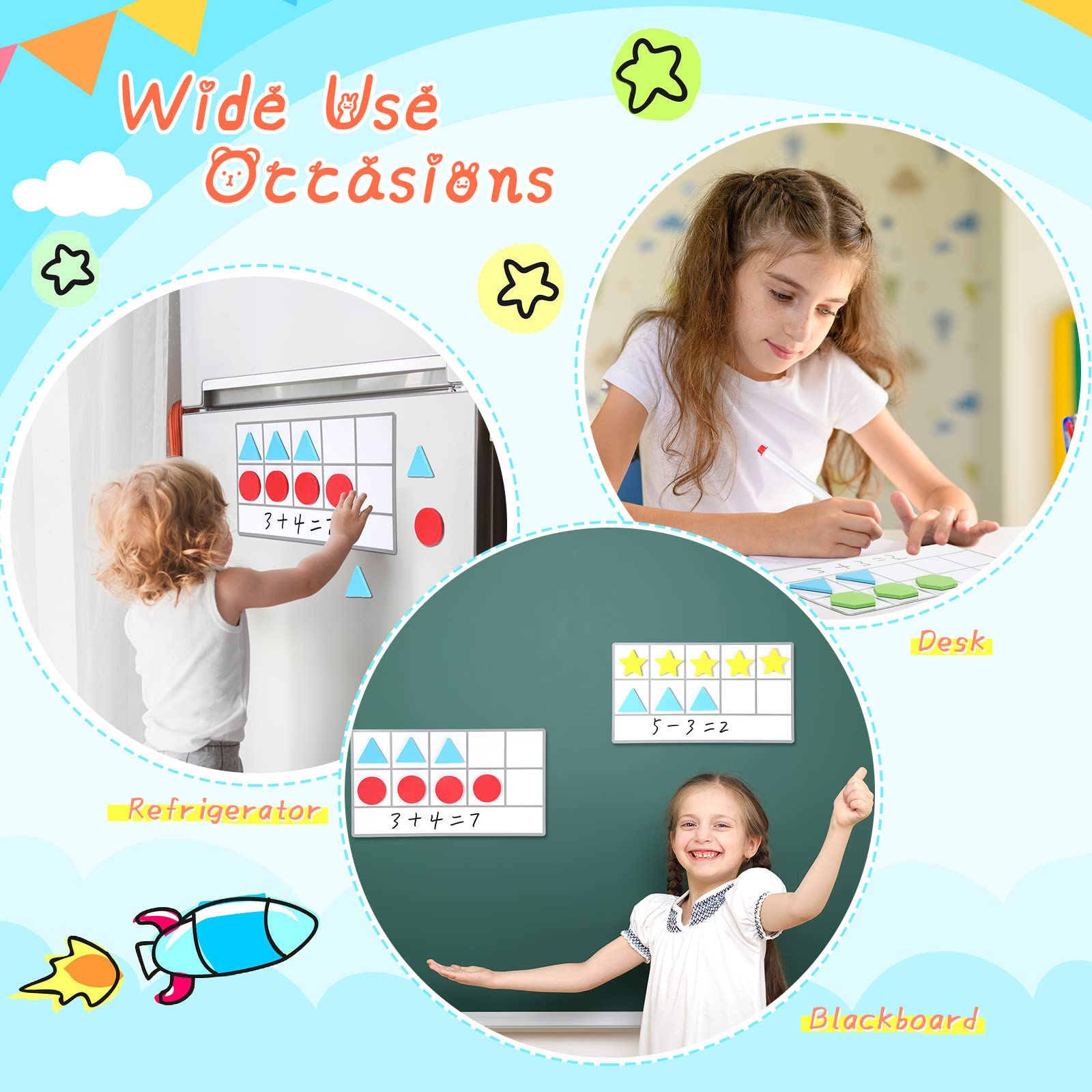 Harrycle 72 Pcs Magnetic Ten Frame Sets Math Manipulative for Kindergarten Math Games 6 Ten Frames 60 Magnetic Math Counters 4 Dry Erase Markers Toddler Learning Toys Game for Elementary Preschool