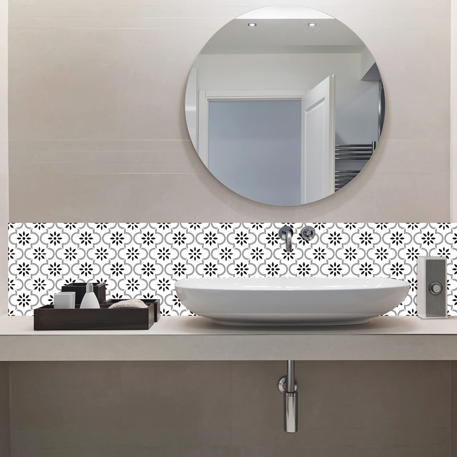 Gray & White Collection Peel and Stick Tile Stickers, 6x6 Inch 12 PCS Set Backsplash Tile Decals Bathroom & Kitchen Vinyl Wall Decals Easy to Apply Just Peel & Stick Home Decor