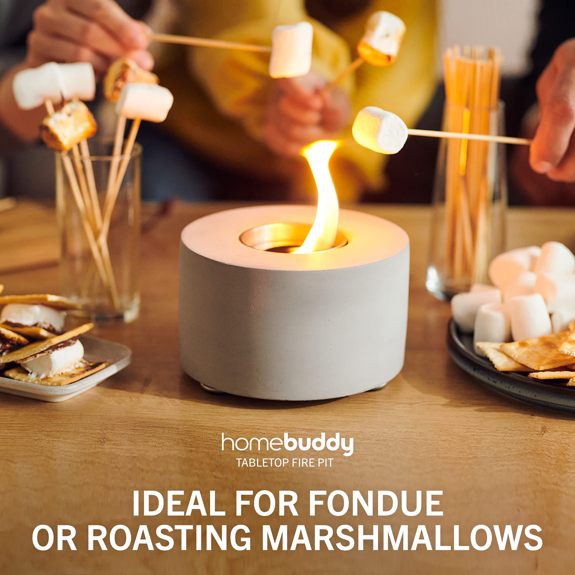 HomeBuddy Table Top Fire Pit Bowl - Tabletop Fire Pit, Long Burning Mini Fire Pit, Indoor Fireplace for Patio - Tabletop Fireplace - Fire Bowl with 50pcs. Marshmallow Sticks and Extinguisher Gray