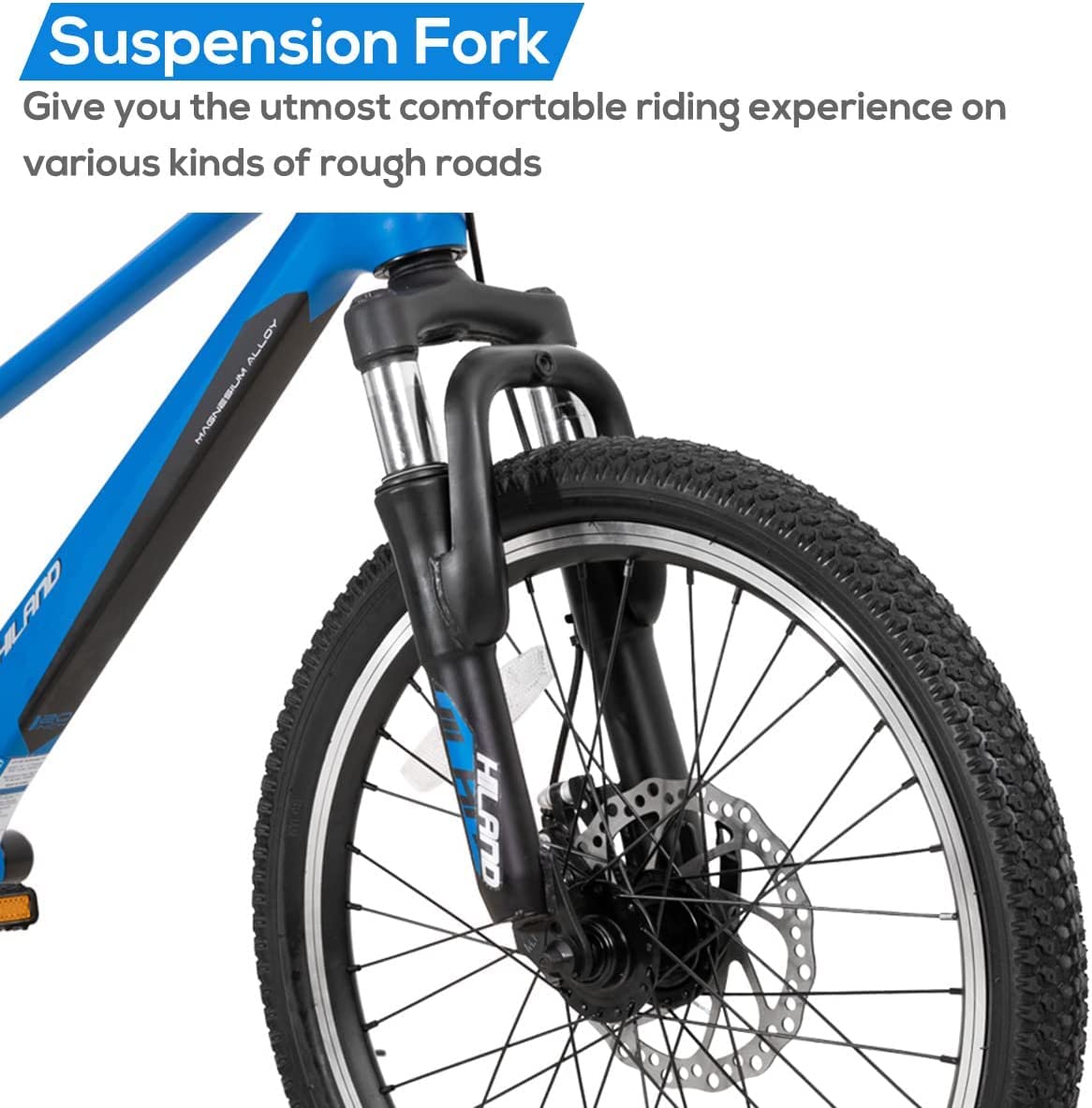 HILAND Kid Mountain Bike,Internal Cable, Magnesium Alloy Frame, 7 Speeds, Disc Brake, with Suspension Fork for Boys Girls