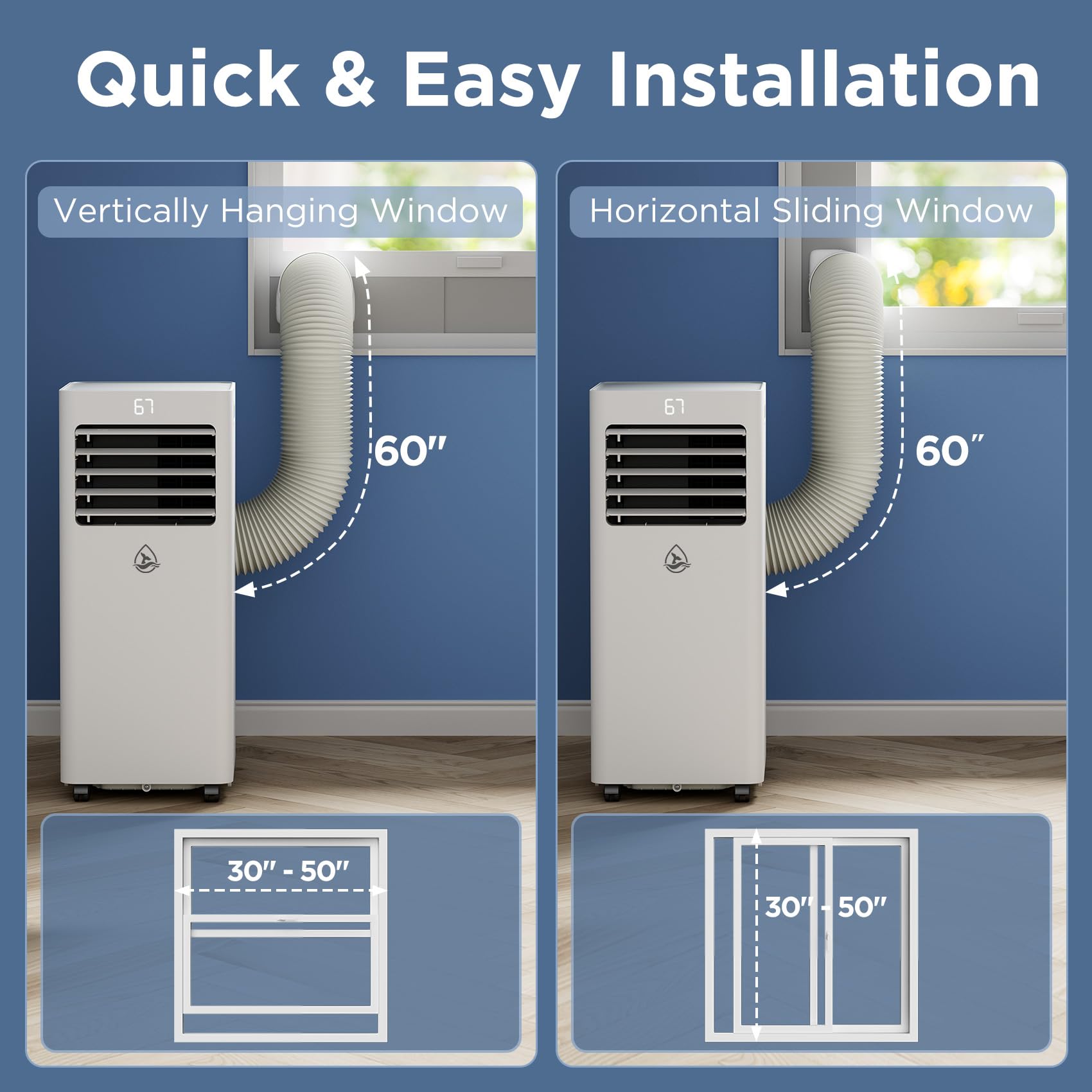 LUBAIR 8,000 BTU Portable Air Conditioners for Large Room, 3-1 AC Unit with Remote Control, Easy Window Installation Kit, Built-in Dehumidifier, Fan