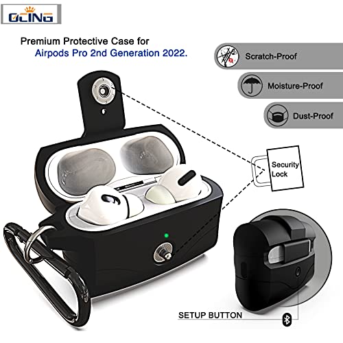 OCING 6 in One Airpods Pro 2 Case with Secure Lock, Full Body Protective Case Compatible with Airpod Pro 2nd / 1st Generation(2022/2019), Supports Wireless Charging (Black)