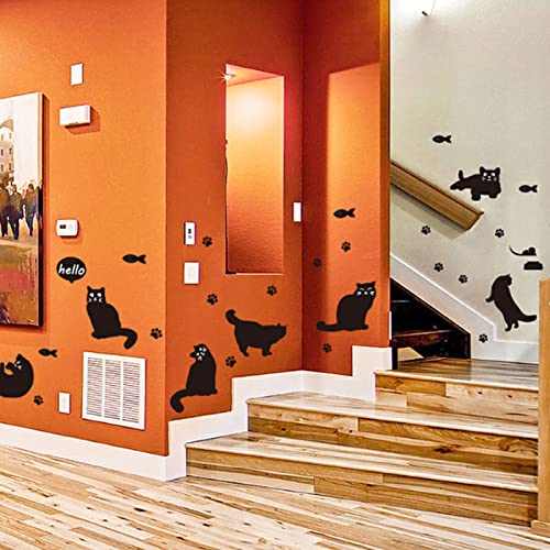 Haonmdqay Cartoon Cute Black cat Silhouette Wall Sticker Home Decoration Children Room Staircase Corridor Decoration Mural Combi